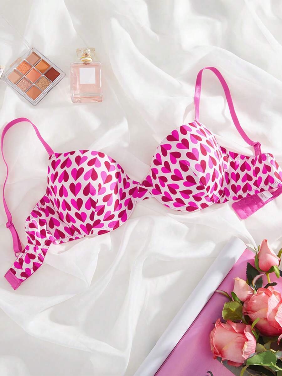 Heart Print Underwire Bra | SHEIN USA