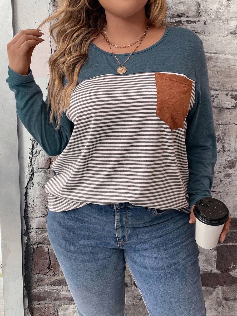 Shein Curve Plus Size Color Block Striped Tee Shein Usa