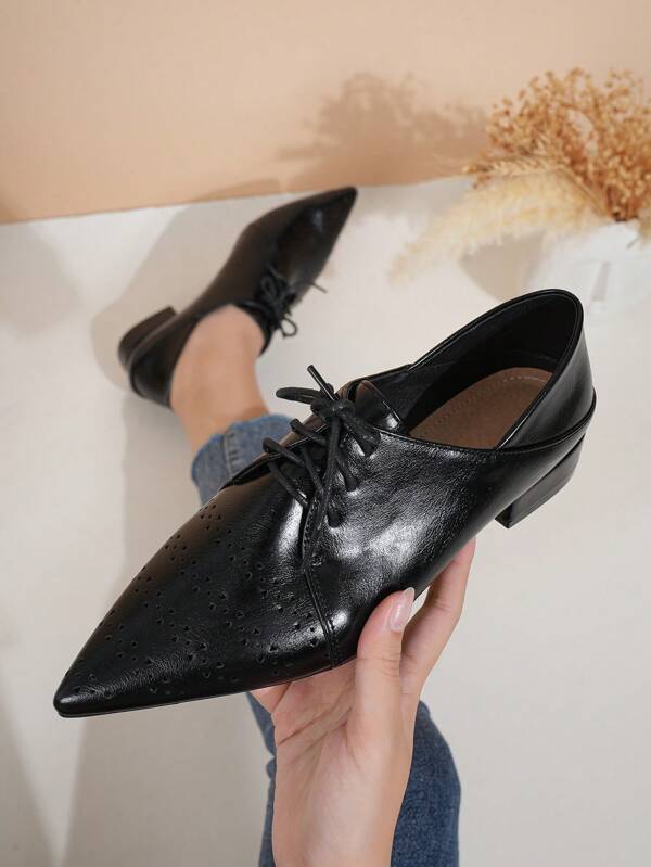 Women's Minimalist Pointed Toe Oxford Shoes With Front Lace-up, Flat ...