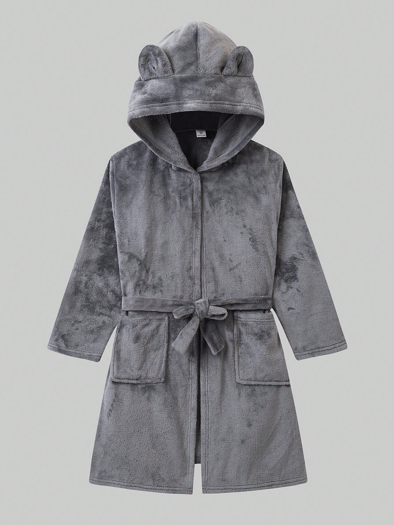 SHEIN Tween Boy 3D Ear Design Hooded Belted Flannel Robe | SHEIN USA