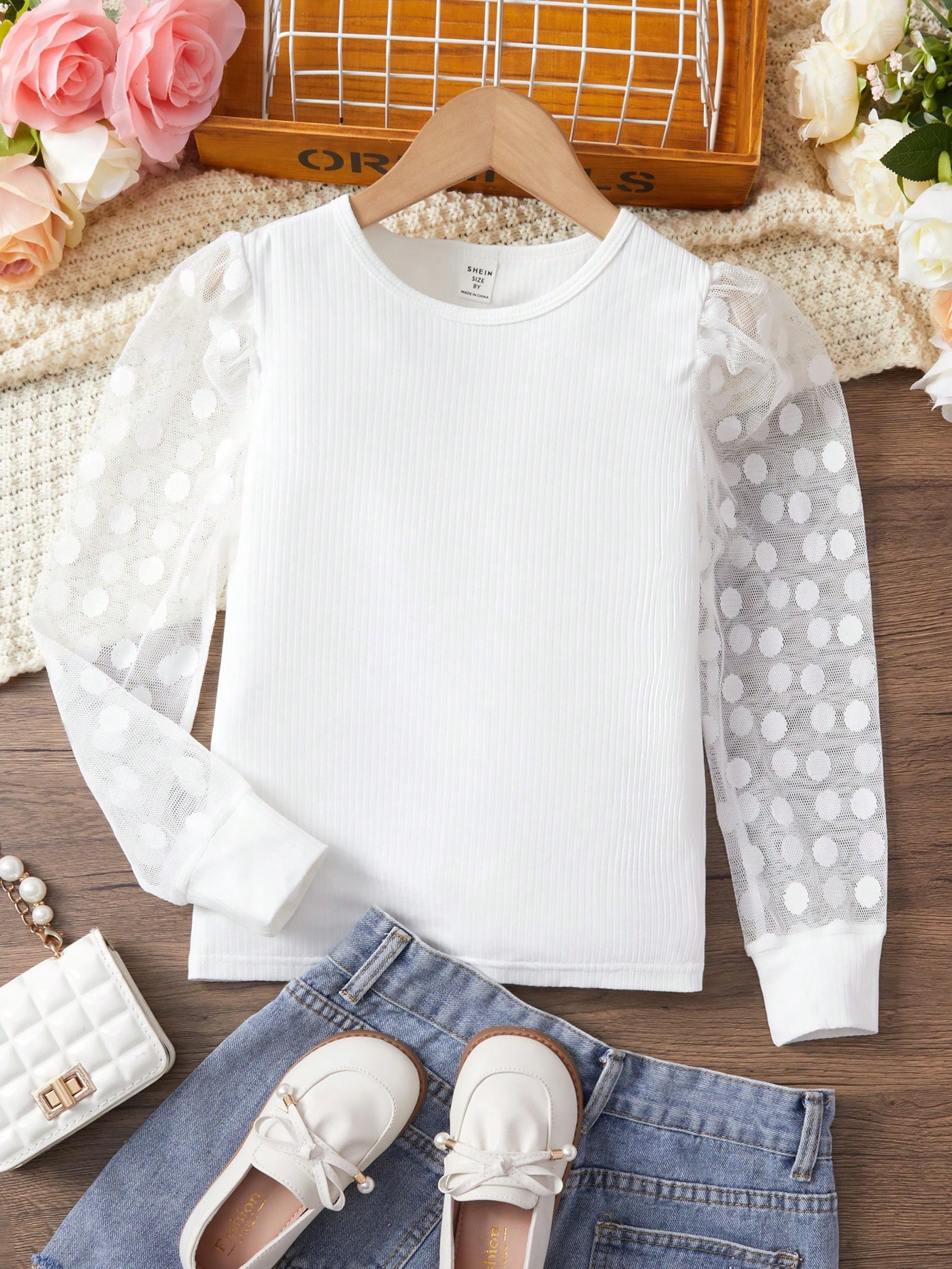 Tween Girl Contrast Dobby Mesh Puff Sleeve Tee | SHEIN USA