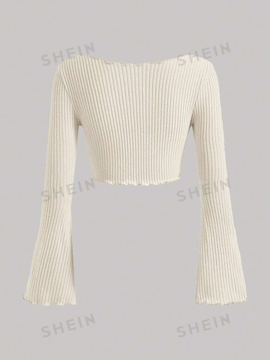 SHEIN ICON Y2K Grunge Tie Front Lettuce Trim Trumpet Sleeve Crop Top ...