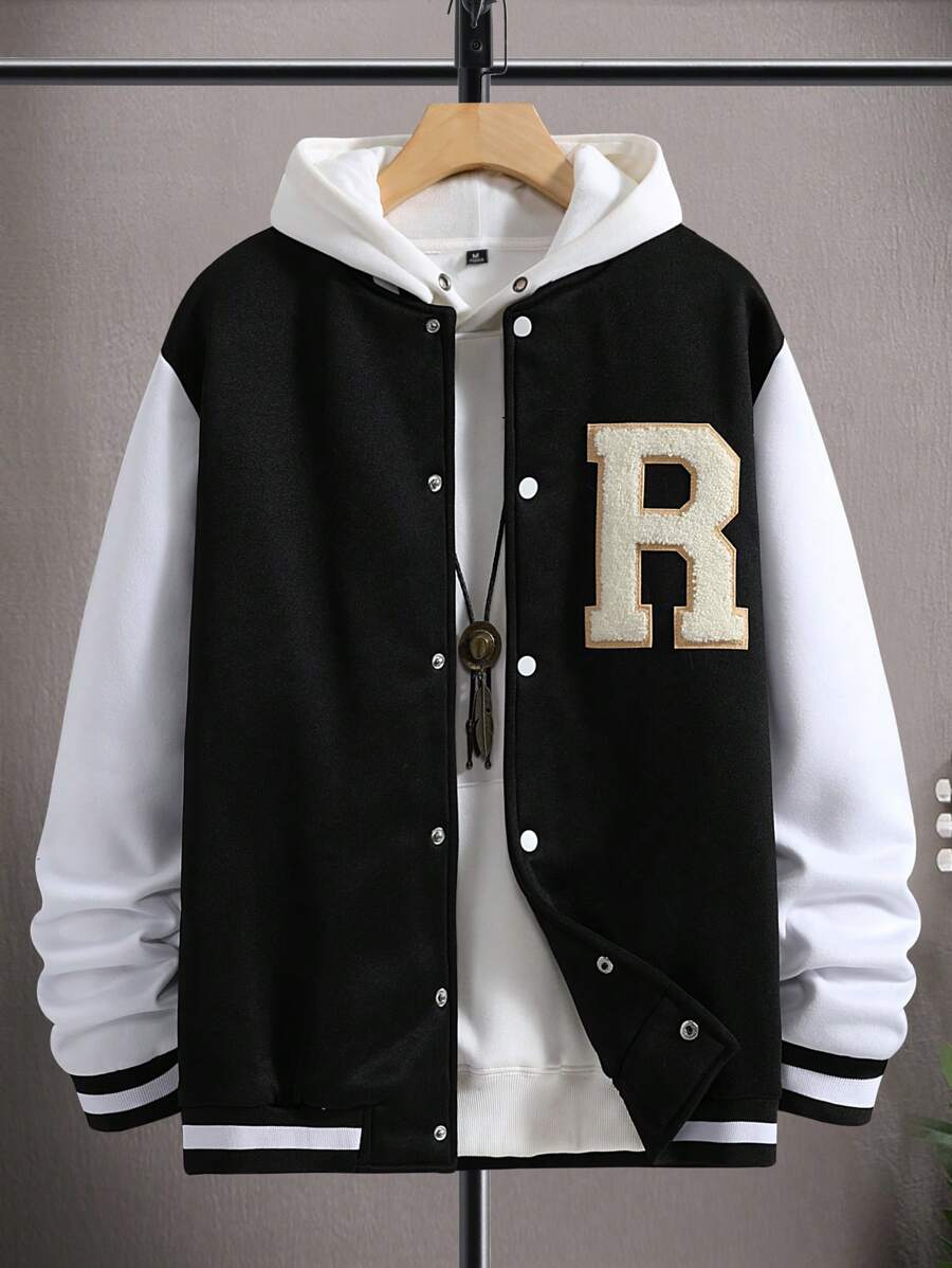 Manfinity Sporsity Loose Mens Letter Patched Colorblock Varsity Jacket