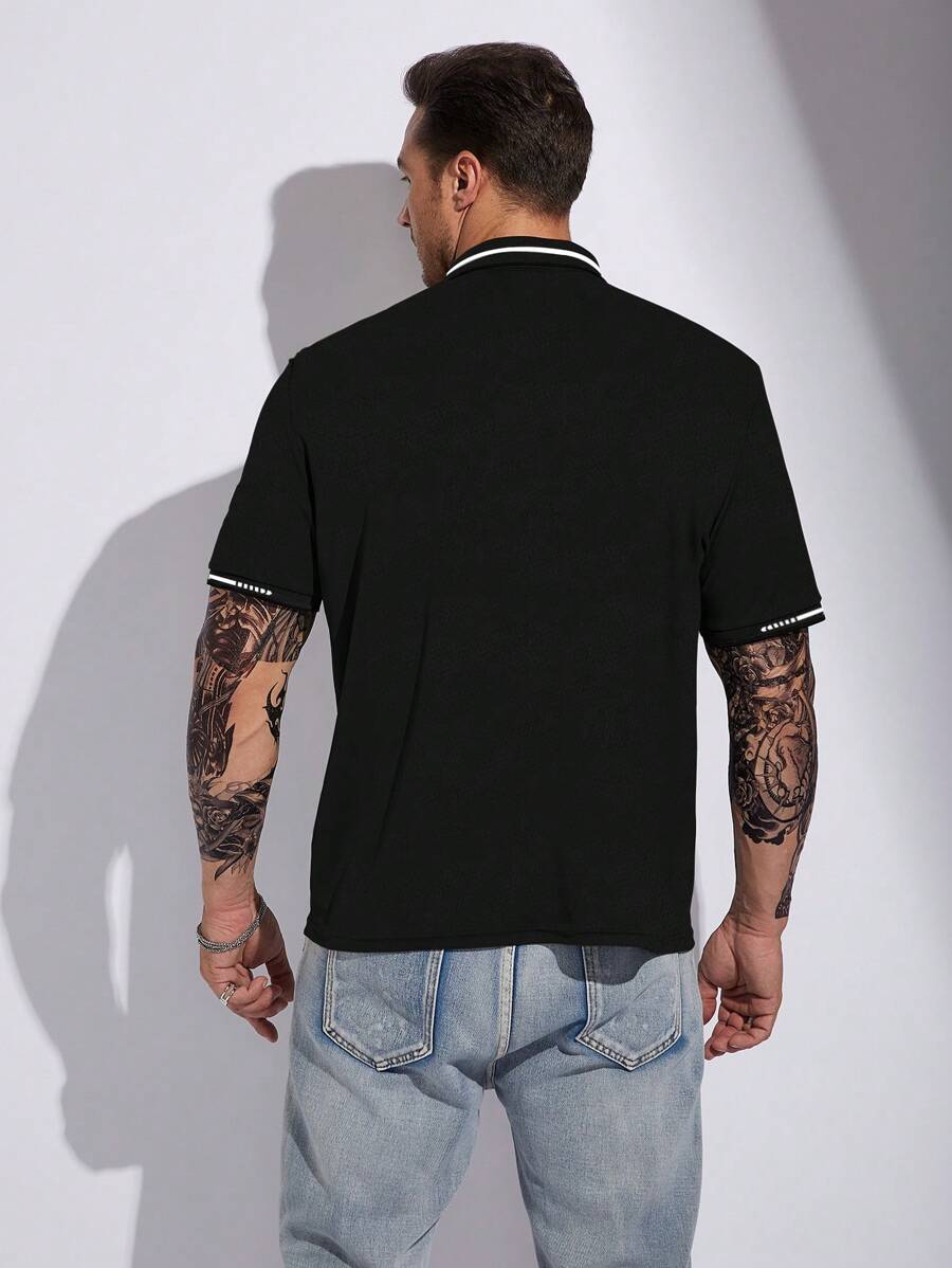 Manfinity Homme Men Plus Size Color Block Polo Shirt Black Work Business Casual Polo Shirt ...