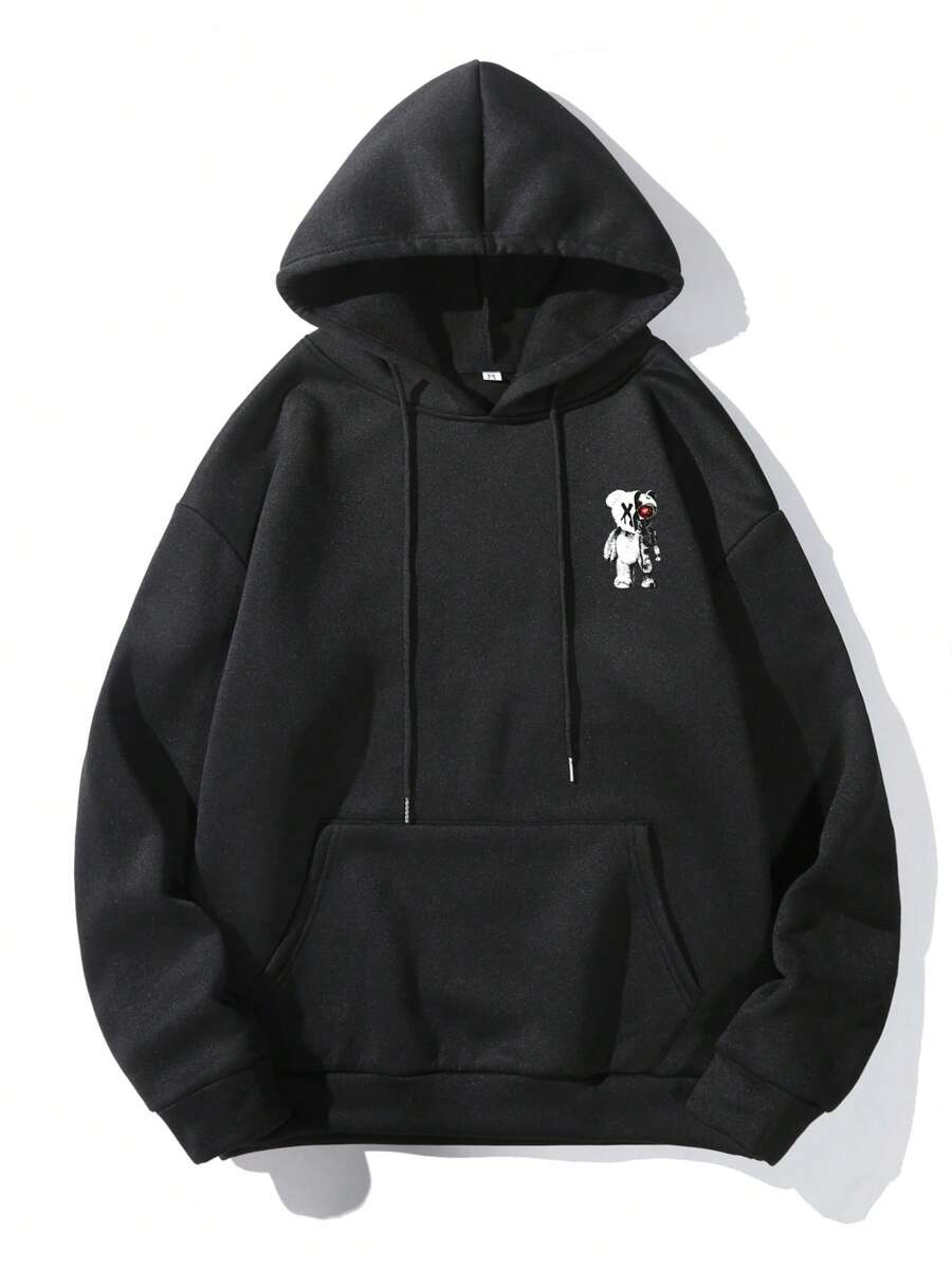 Manfinity EMRG Men Bear & Slogan Graphic Kangaroo Pocket Drawstring Hoodie | SHEIN USA