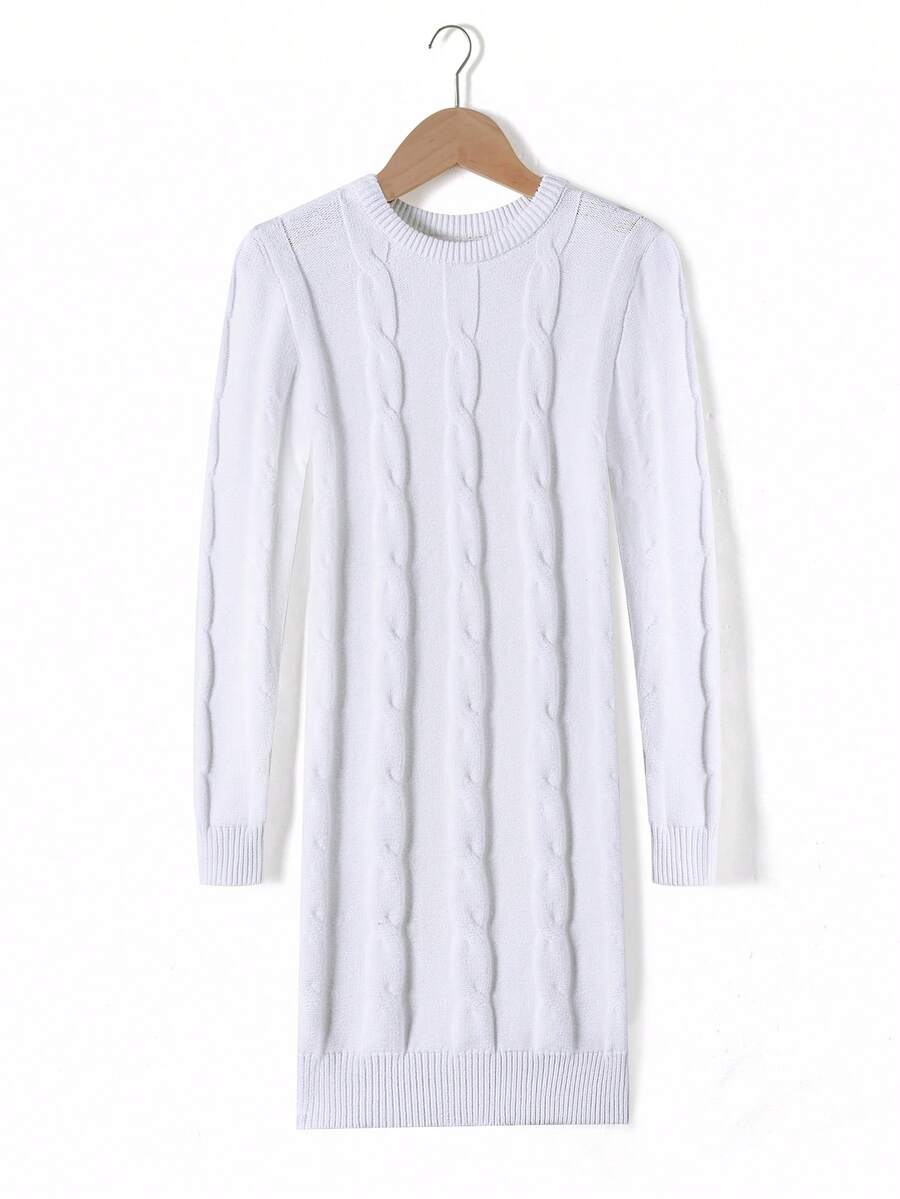 SHEIN Tween Girl Solid Cable Knit Sweater Dress | SHEIN USA