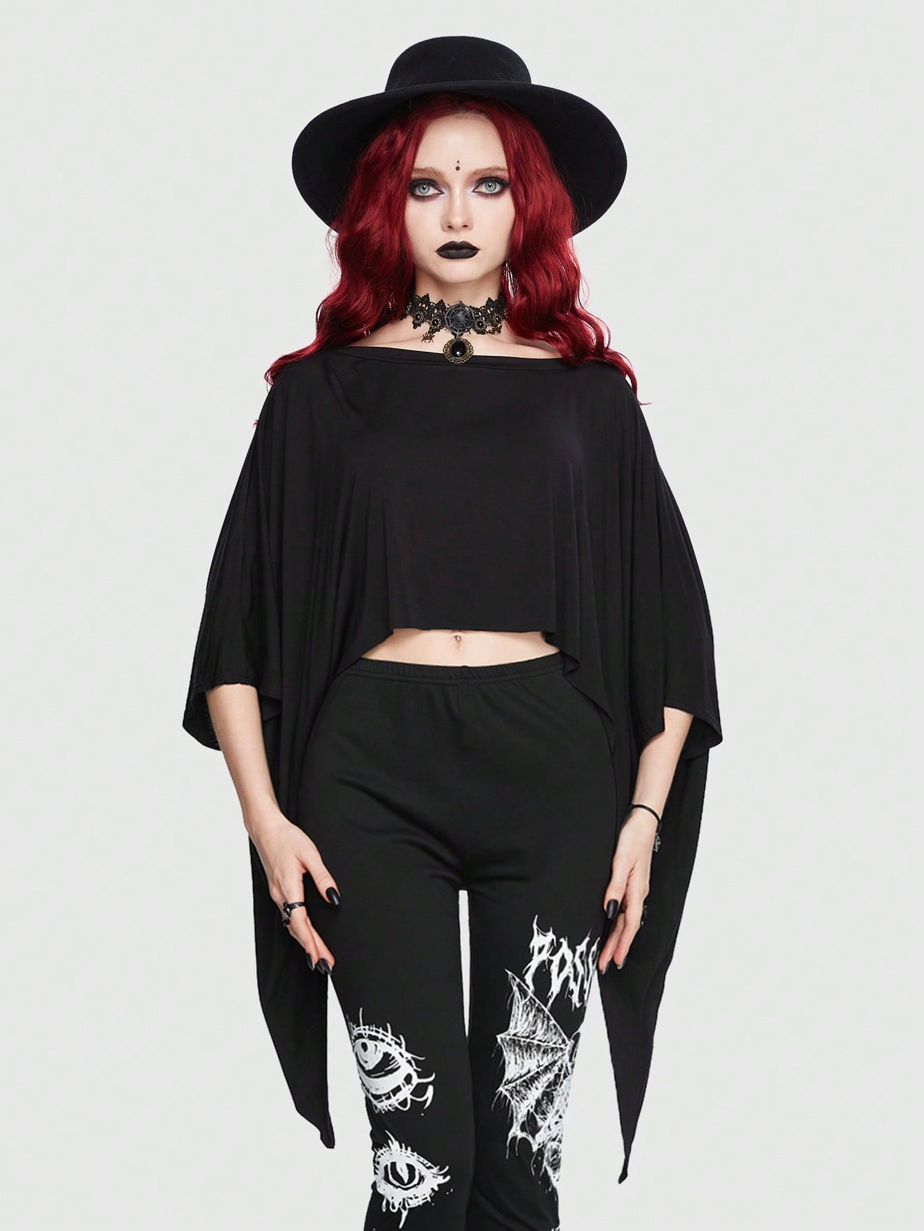 ROMWE Goth Batwing Sleeve Asymmetrical Hem Tee | SHEIN EUR