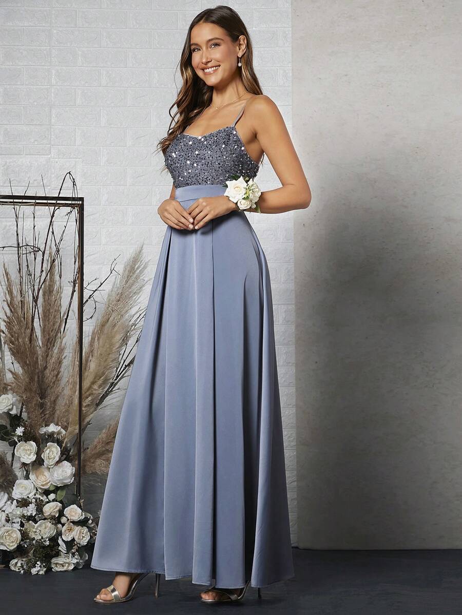 SHEIN Belle Robe de soirée élégante en tulle à sequins contrastés pour ...