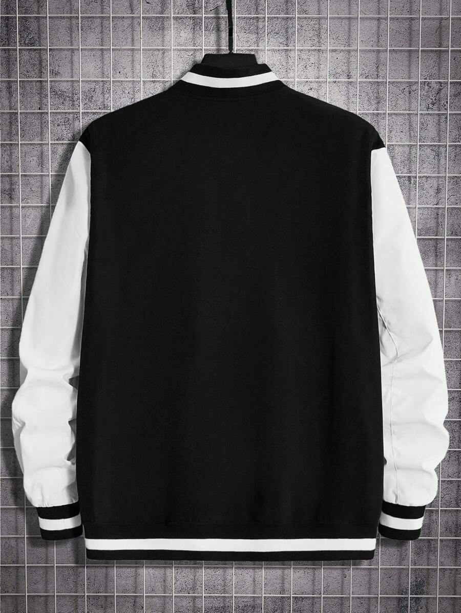 Manfinity Homme Loose-Fit Men's Letter Printed Two-Tone Varsity Jacket ...
