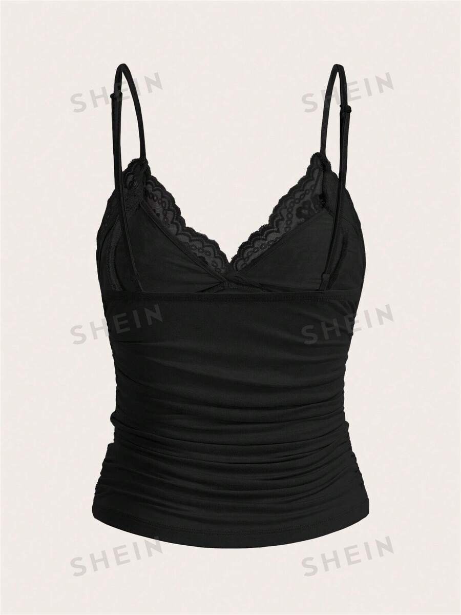 SHEIN ICON Contrast Lace Ruched Y2k Cami Top | SHEIN UK