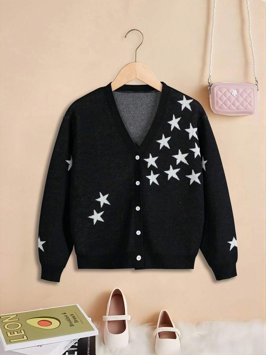SHEIN Tween Girl Star Pattern Button Front Cardigan for Sale Australia ...