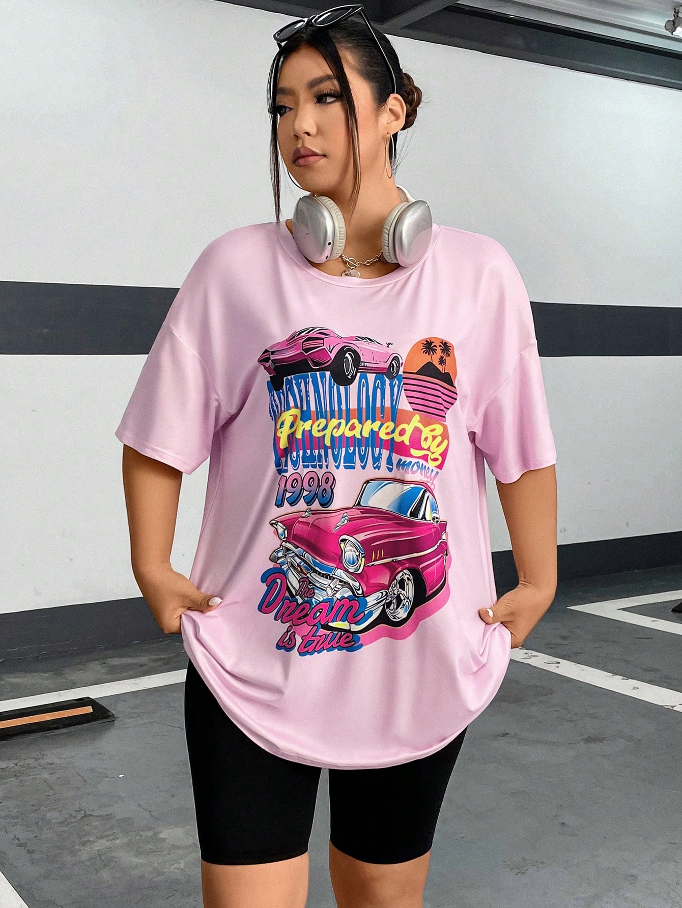 Shein Coolane Plus Car And Letter Graphic Drop Shoulder Tee Shein Usa