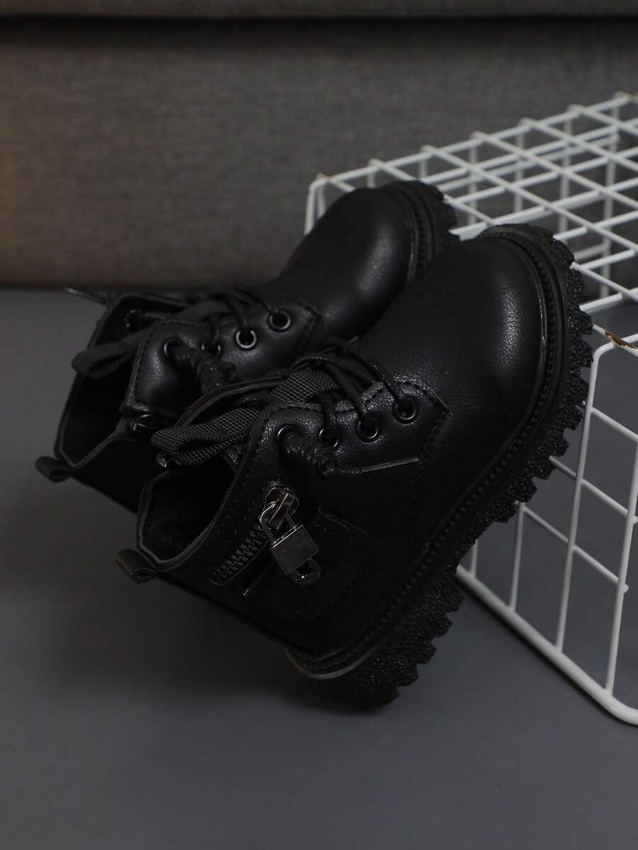 Girls' Simple Front Lace-up Combat Boots, Kids' Fashionable Motorcycle ...
