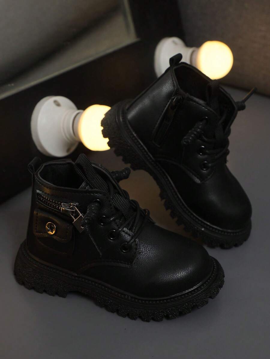 Girls' Simple Front Lace-up Combat Boots, Kids' Fashionable Motorcycle ...