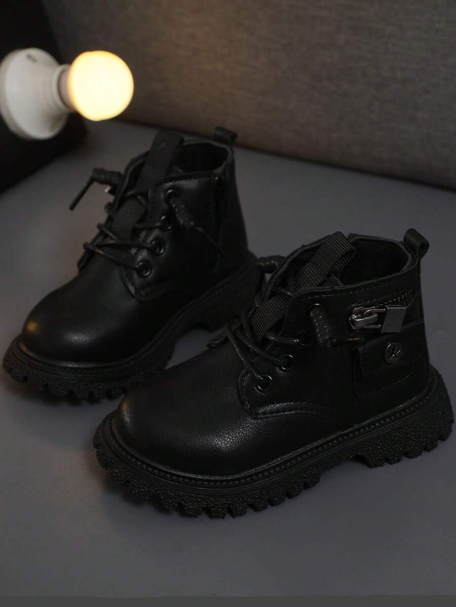 Girls' Simple Front Lace-up Combat Boots, Kids' Fashionable Motorcycle ...