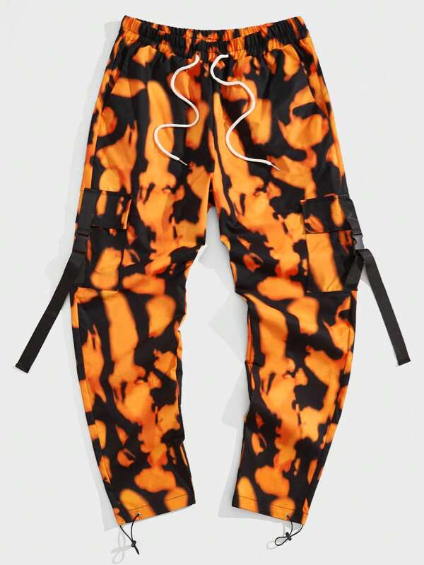 Romwe Street Life Guys Allover Print Buckle Detail Flap Pocket