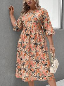 EMERY ROSE Plus Size Allover Floral Print Smock Dress Christmas Clothes Women | SHEIN USA