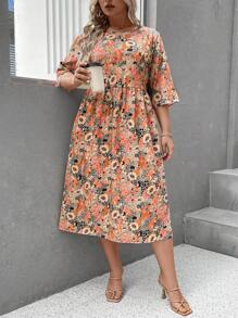 EMERY ROSE Plus Size Allover Floral Print Smock Dress Christmas Clothes Women | SHEIN USA