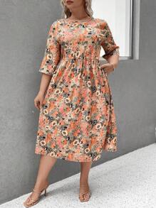 EMERY ROSE Plus Size Allover Floral Print Smock Dress Christmas Clothes Women | SHEIN USA