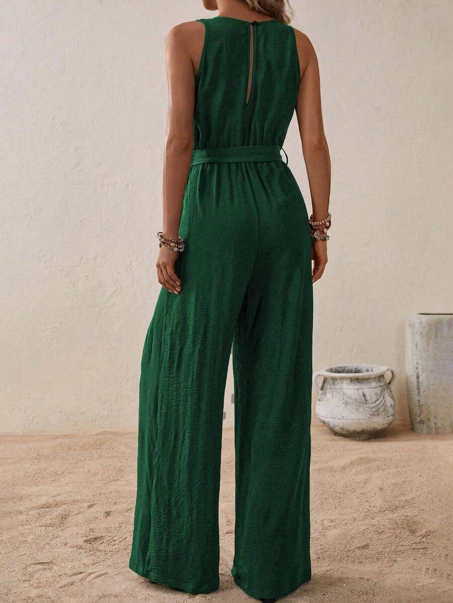 EMERY ROSE Crossover V-Neck With Belt Olive Green Women's Jumpsuit ...