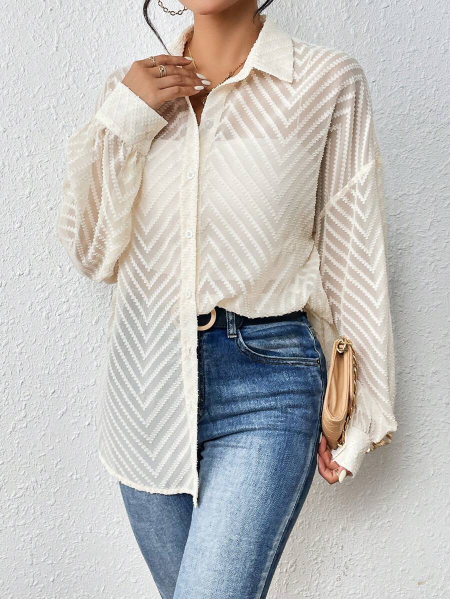 SHEIN VCAY Drop Shoulder Button Front Shirt Without Bra | SHEIN USA