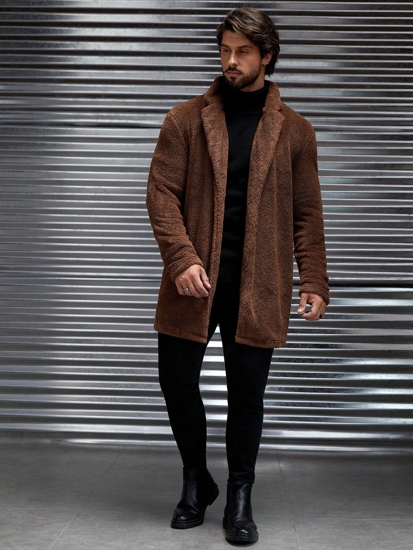 Manfinity Homme Men Lapel Neck Open Front Teddy Coat | SHEIN USA