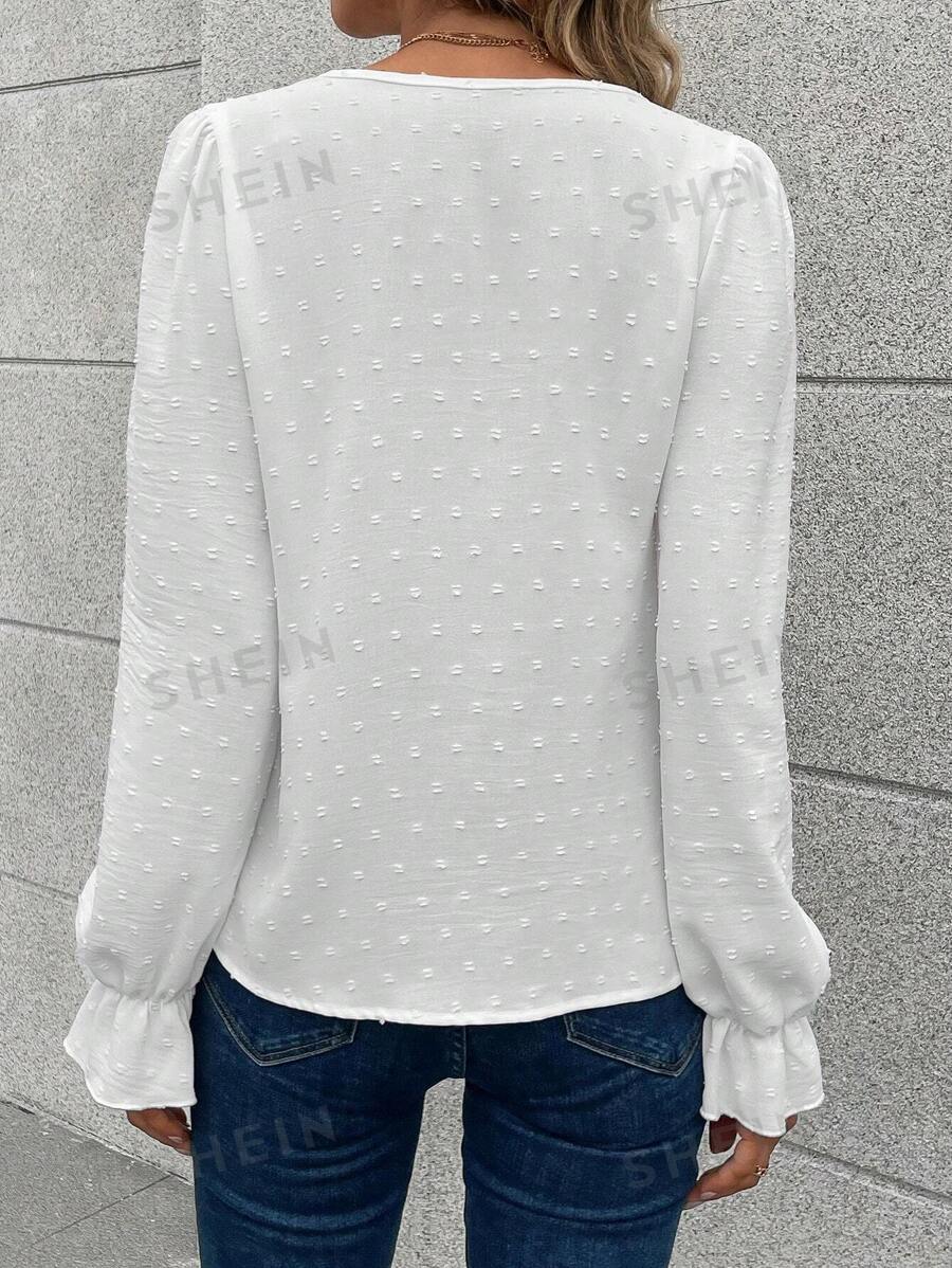 Shein Vcay Swiss Dot Guipure Lace Trim Flounce Sleeve Blouse Shein Uk