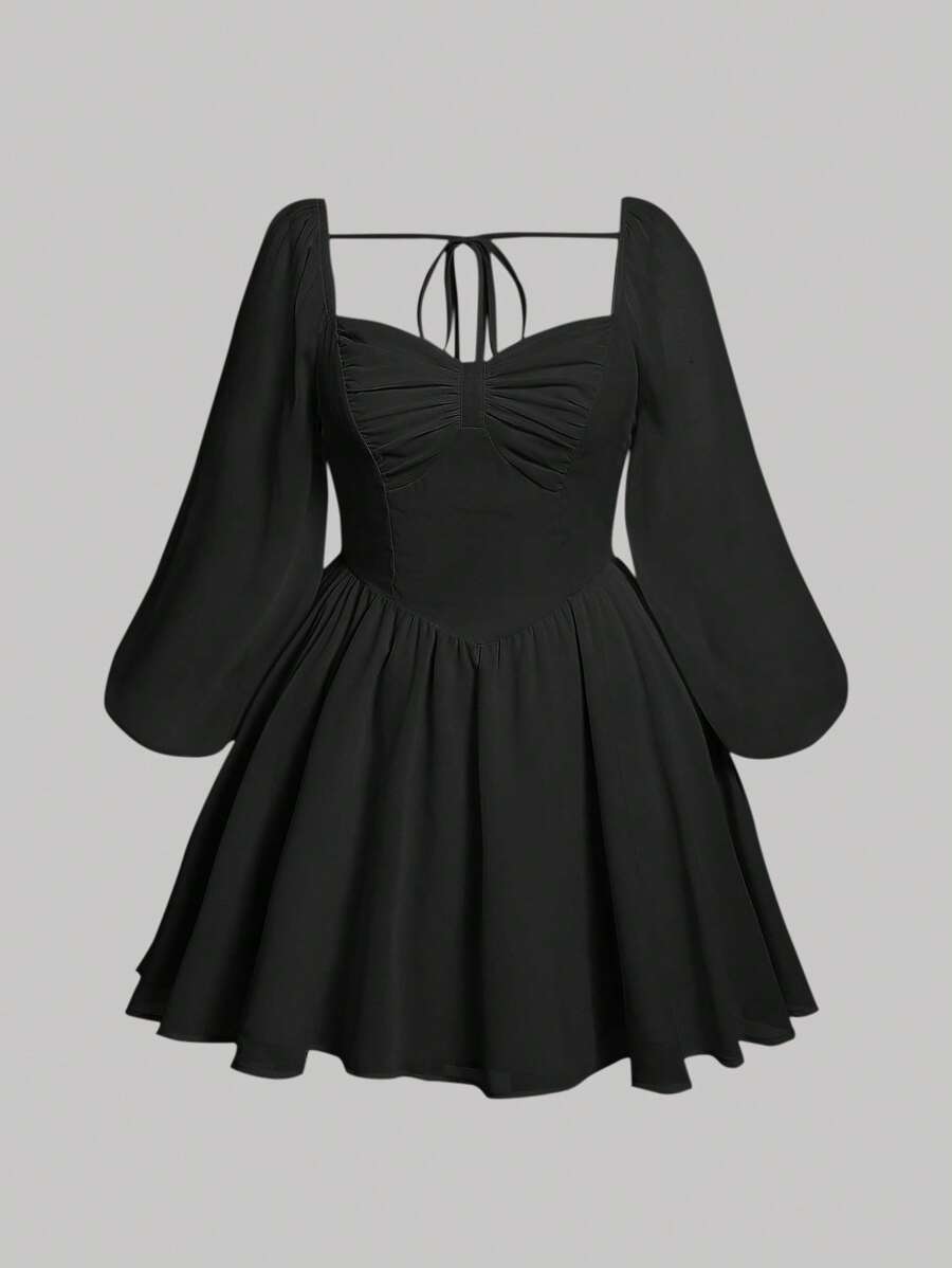 SHEIN MOD Plus Tie Back Lantern Sleeve Ruched Bust Dress,Graduation ...