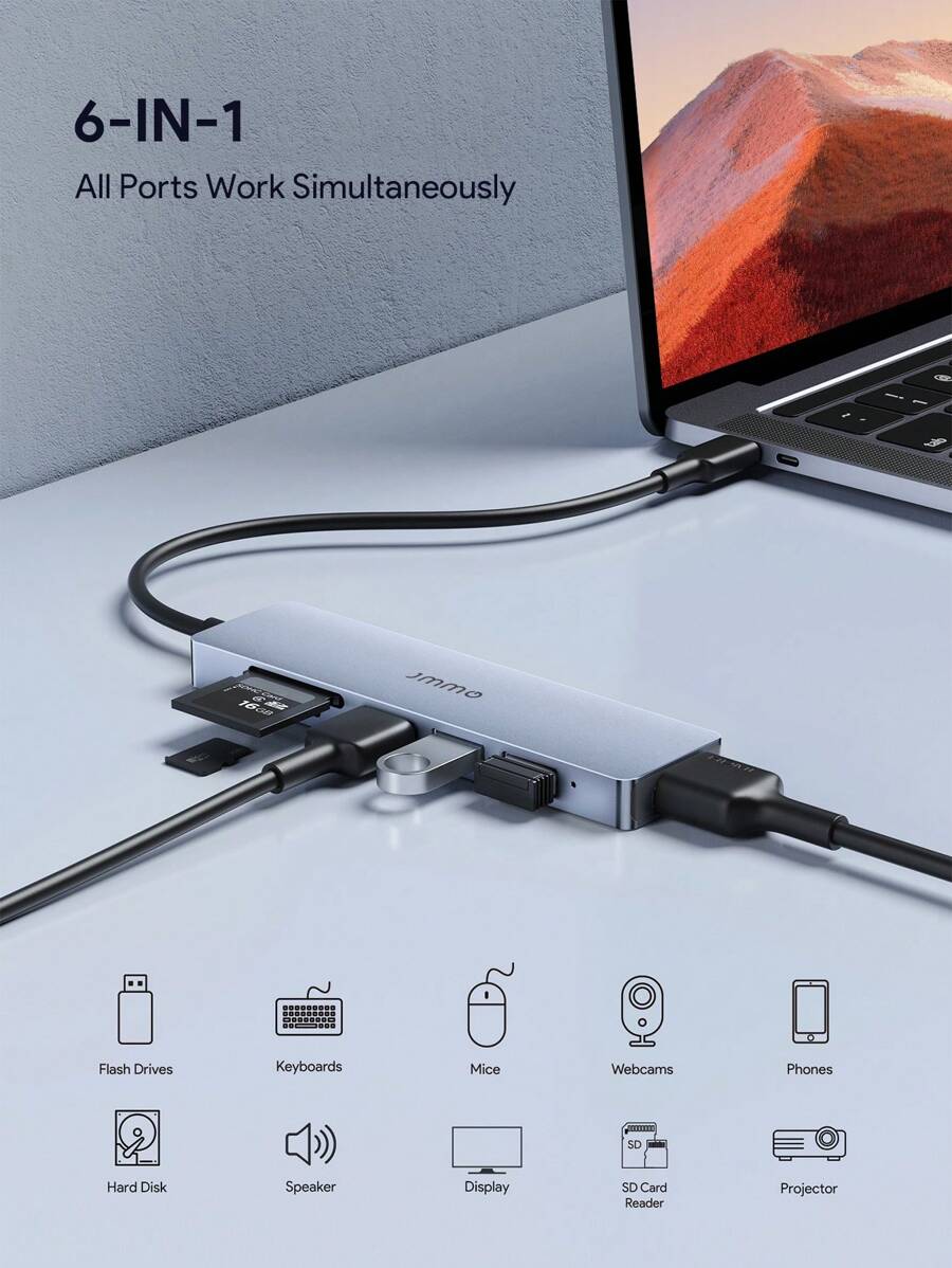 JMMO USB Hub,USB C Hub,6-In-1 USB C Hub 3 USB 3.0 Ports,Micro SD/SD ...