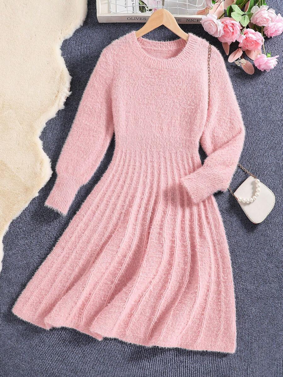 SHEIN Tween Girl Solid A-line Sweater Dress | SHEIN USA
