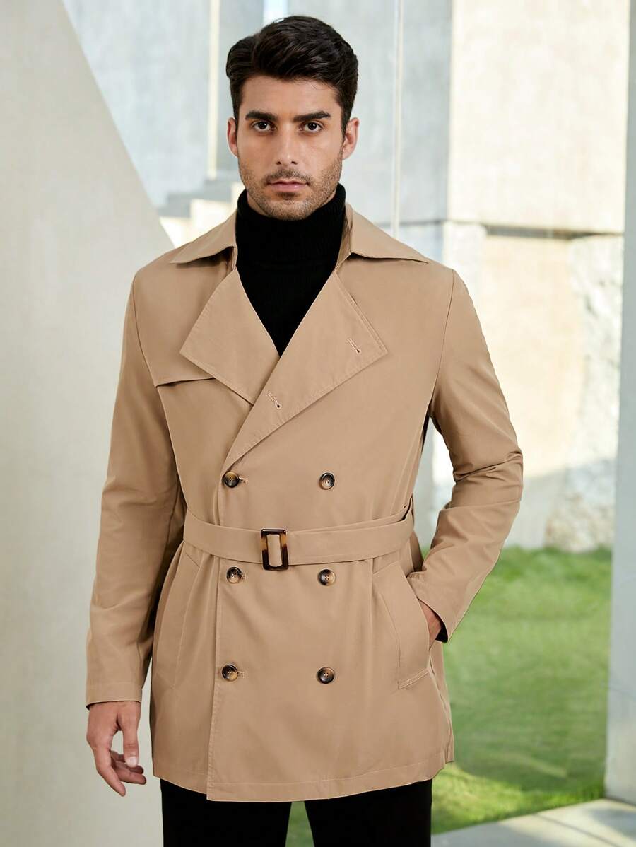Manfinity NiteLyfe Men Solid Double Breasted Belted Trench Coat | SHEIN USA