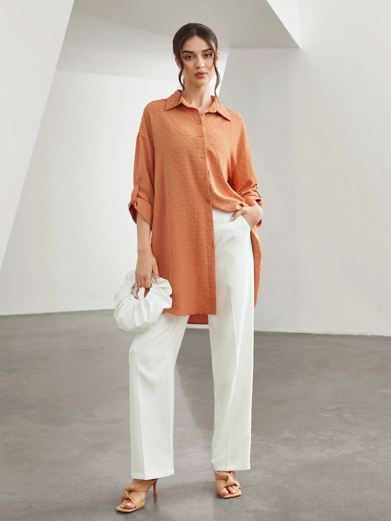 SHEIN Mulvari Roll Tab Sleeve Button Front Shirt | SHEIN USA