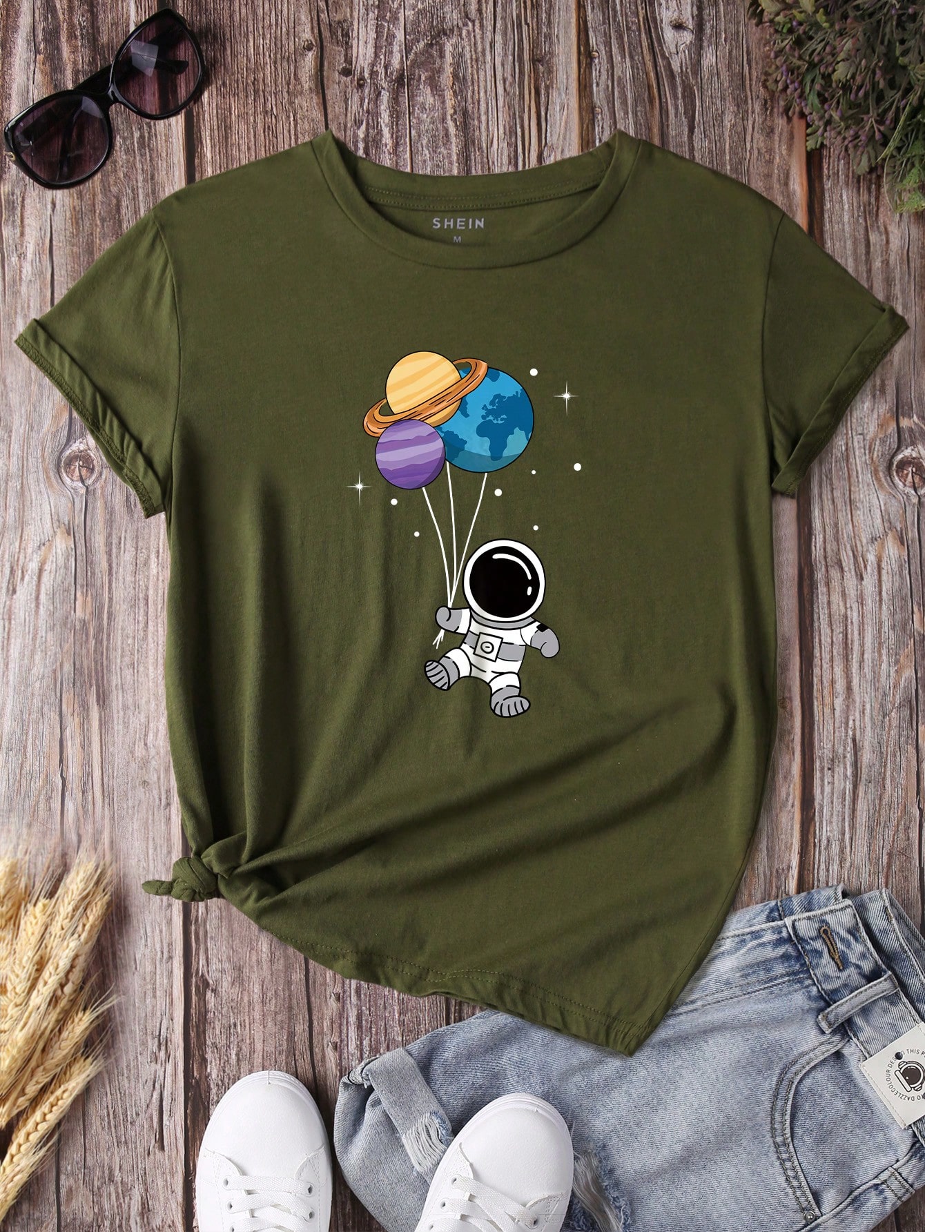 SHEIN LUNE Astronaut And Planet Print Tee | SHEIN USA