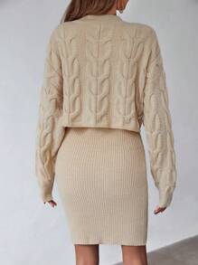 SHEIN Clasi Zopfstrick Drop Shoulder Pullover mit & Pulloverkleid mit ...