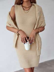 SHEIN Clasi Zopfstrick Drop Shoulder Pullover mit & Pulloverkleid mit ...