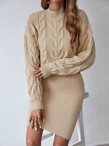 SHEIN Clasi Zopfstrick Drop Shoulder Pullover mit & Pulloverkleid mit ...