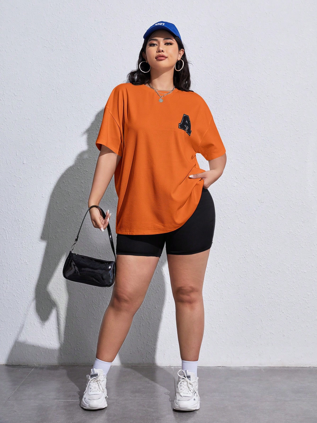 Shein Ezwear Plus Letter Patched Drop Shoulder Tee For Sale Australia