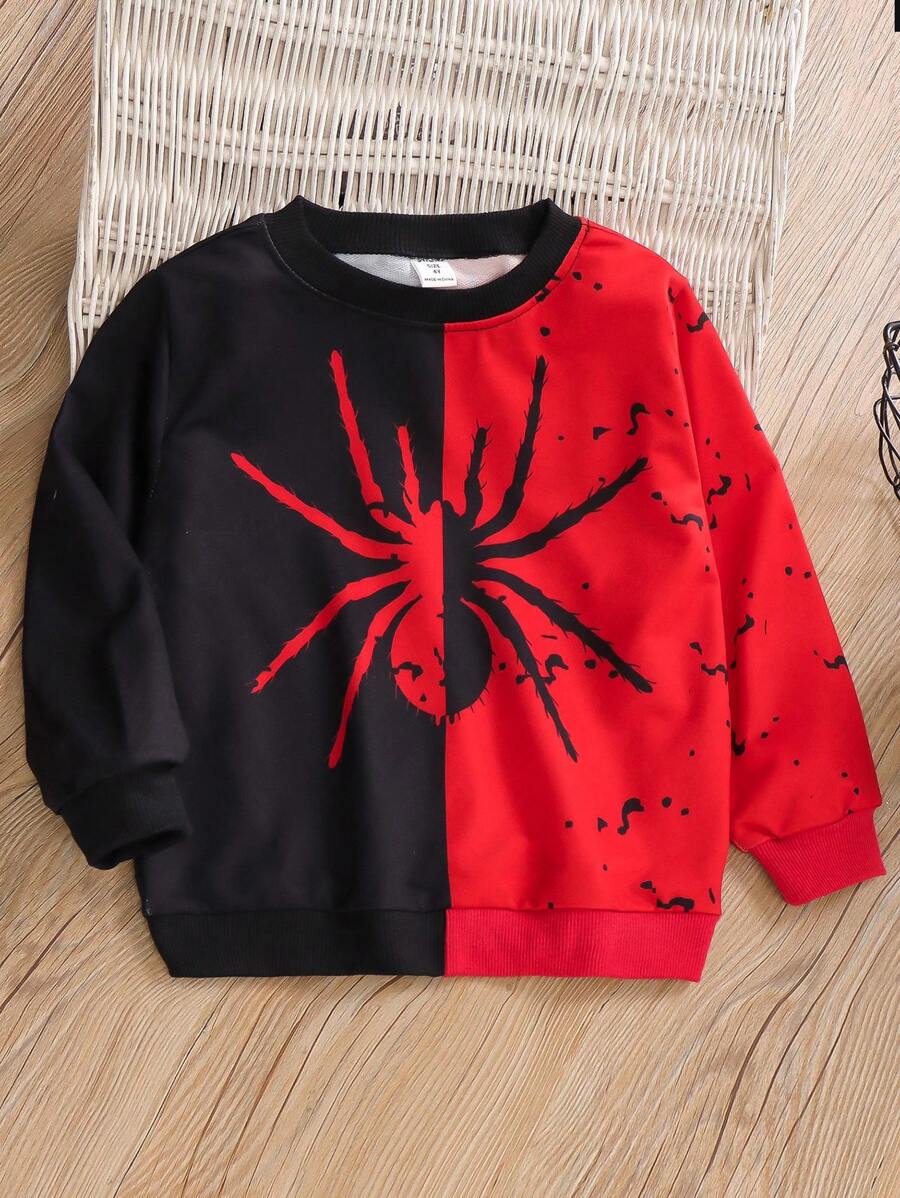 SHEIN Young Boy Two Tone Spider Print Sweatshirt Clothes Boysspider Boy ...