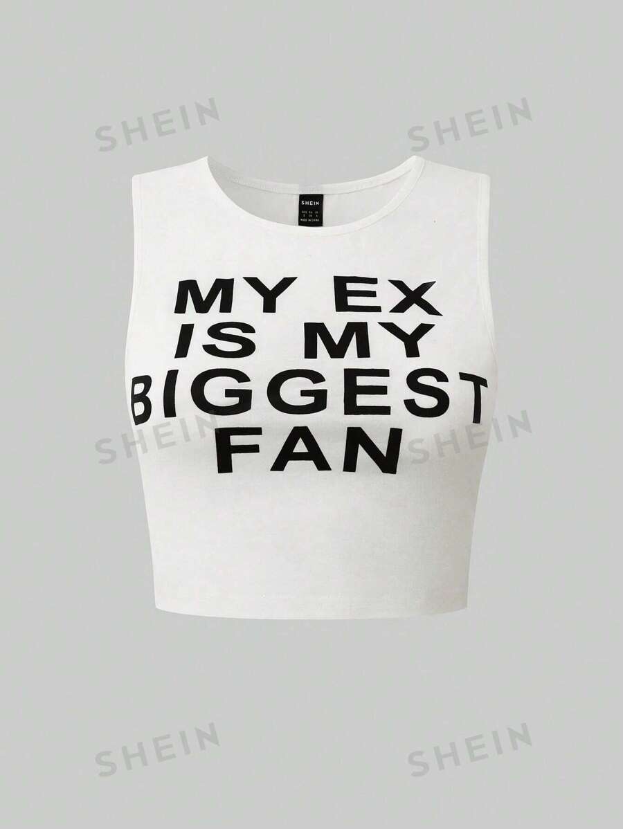 SHEIN EZwear Cropped regata com estampa de slogan "MEU EX É MEU MAIOR ...