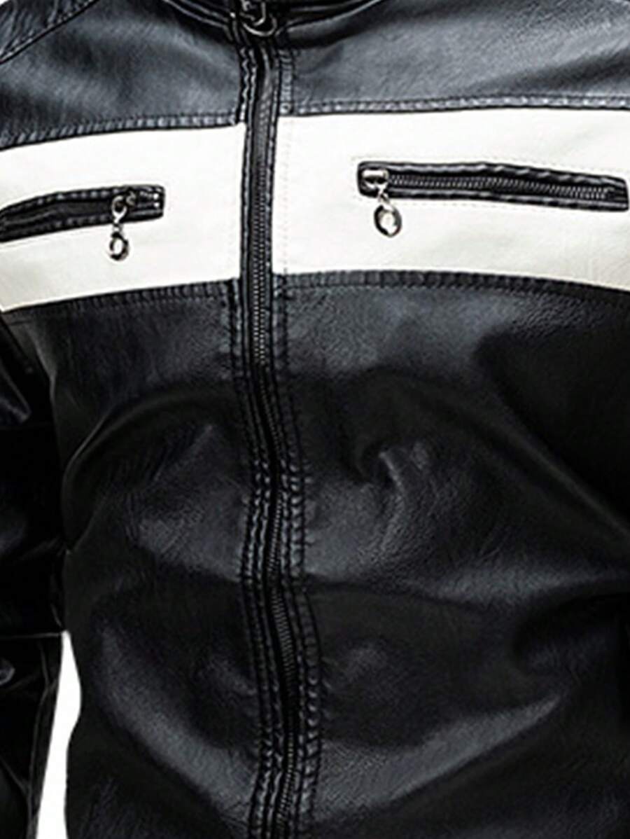 Men Colorblock Zip Up PU Leather Jacket | SHEIN USA