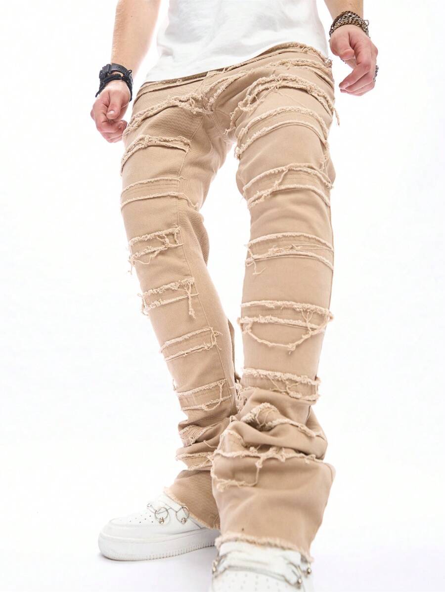 Manfinity EMRG Men Solid Ripped Jeans, Plain Slim Fit Long Skinny Jeans ...