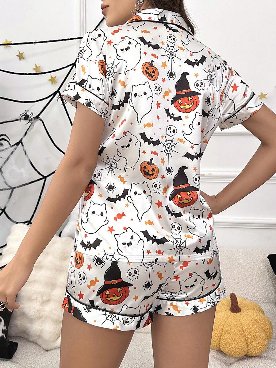 Halloween Print Contrast Piping Pj Set Shein Usa