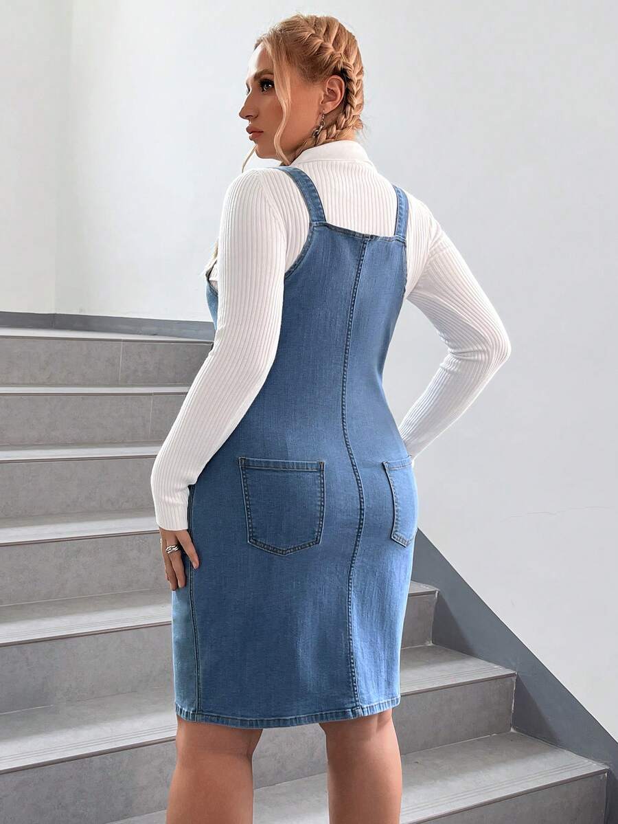 Shein Ezwear Große Größe Jeanskleid Mit Knopf Ohne T Shirt Aktuelle