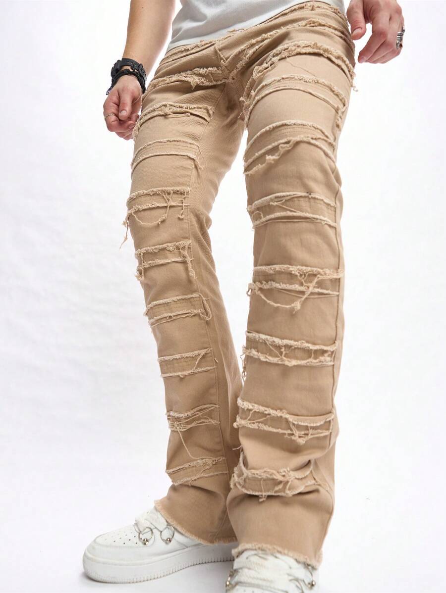 Manfinity EMRG Men Solid Ripped Jeans, Plain Slim Fit Long Skinny Jeans ...