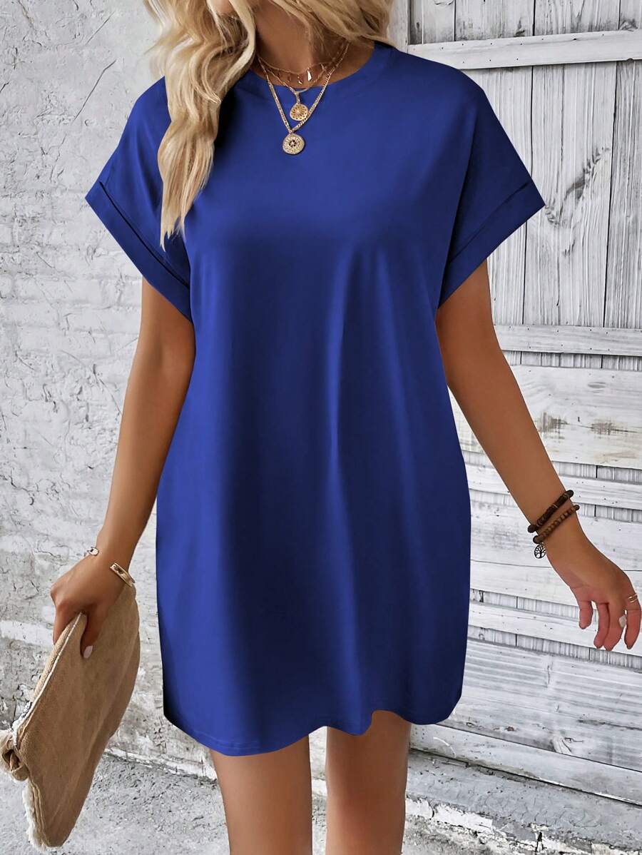 Shein Lune Solid Hidden Pocket Batwing Sleeve Tee Dress Shein Usa