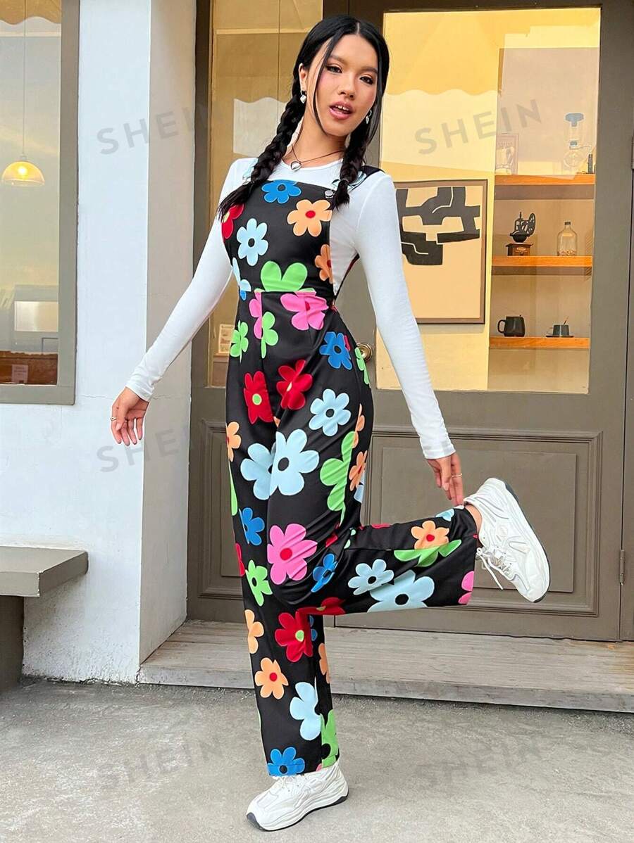 SHEIN EZwear Shein Qutie Women Flower Full Printed Jumpsuit | SHEIN UK