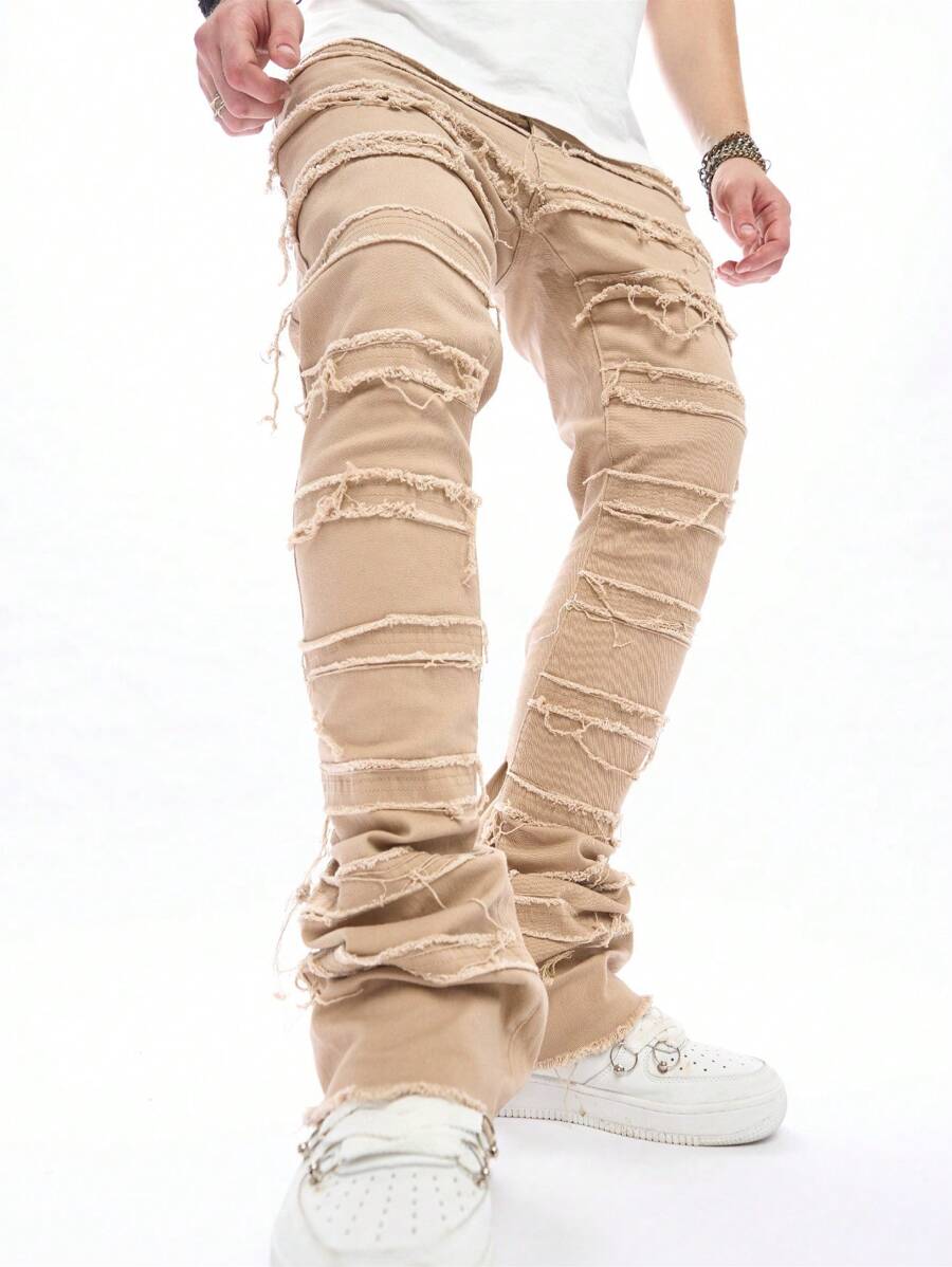 Manfinity Roghcode Men Solid Ripped Jeans, Plain Slim Fit Long Skinny ...