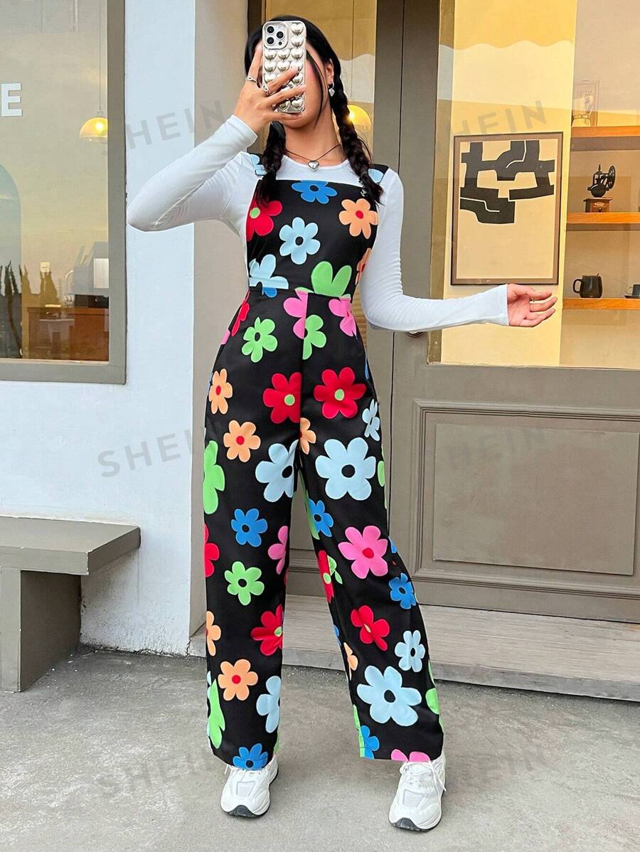 SHEIN EZwear Shein Qutie Women Flower Full Printed Jumpsuit | SHEIN UK