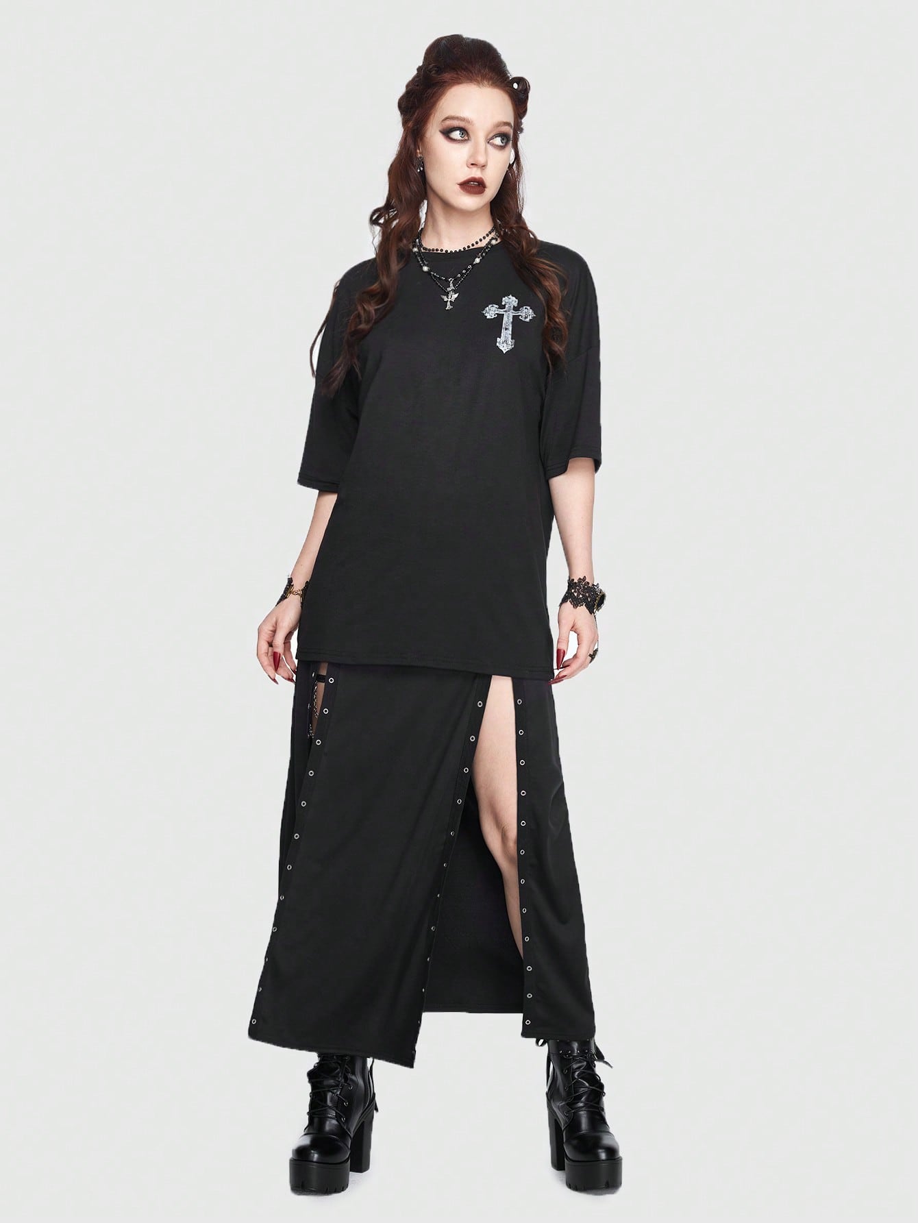 ROMWE Goth Falda con corchete de muslo con abertura | Moda de Mujer ...