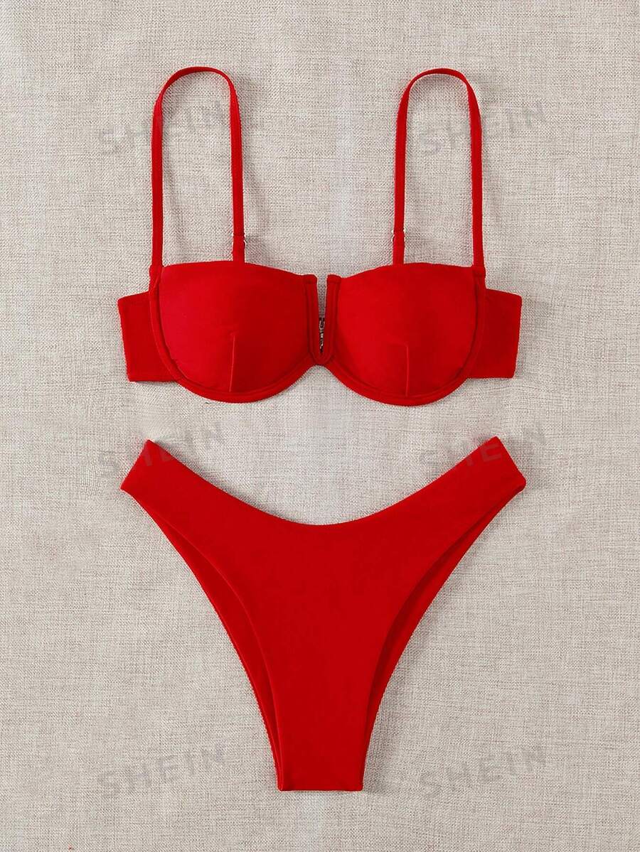 SHEIN Swim Summer Beach Solid Underwire Bikini Set | SHEIN UK